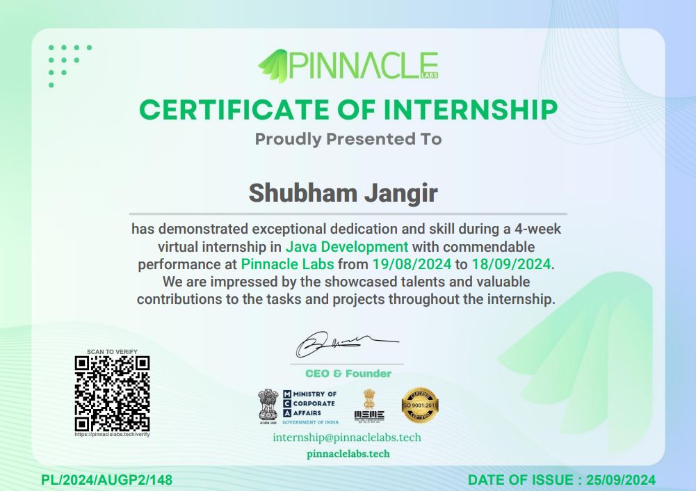 Shubham Jangir on LinkedIn: #internship #javaprogramming Shubham Jangir on LinkedIn: #internship #javaprogramming