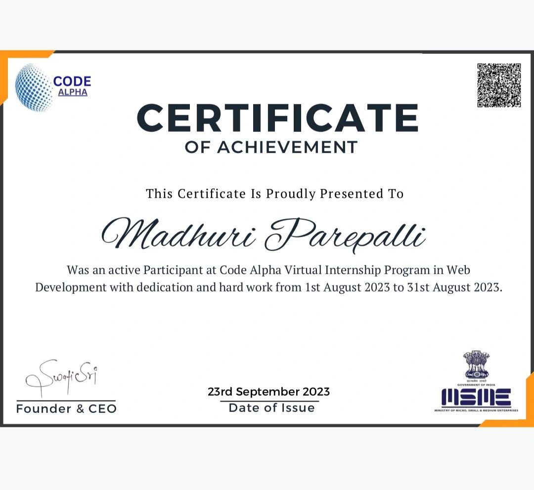 Madhuri Parepalli on LinkedIn: #codealpha #codealpha #codealpha # ... Madhuri Parepalli on LinkedIn: #codealpha #codealpha #codealpha # ...