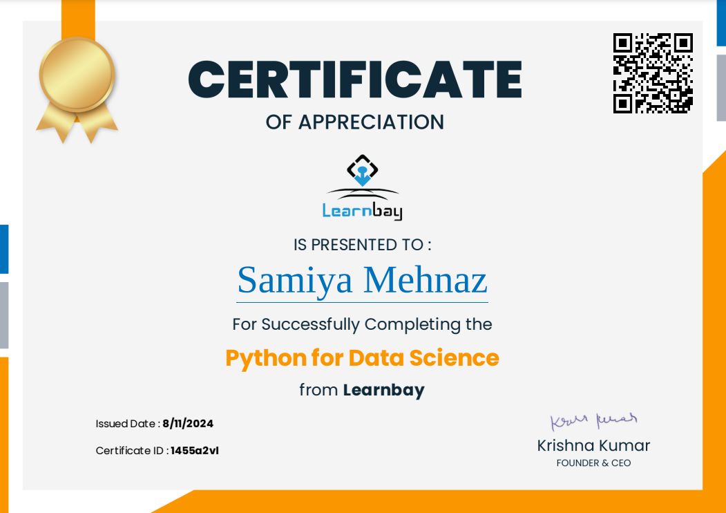 SAMIYA MEHNAZ on LinkedIn: #python #certification #codingjourney # ... SAMIYA MEHNAZ on LinkedIn: #python #certification #codingjourney # ...