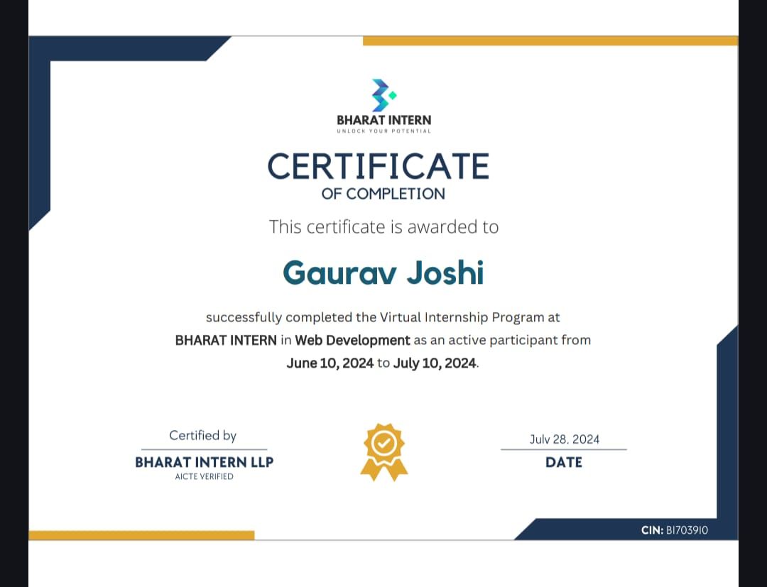 Gaurav Joshi on LinkedIn: #internship #webdevelopment #bharatintern # ... Gaurav Joshi on LinkedIn: #internship #webdevelopment #bharatintern # ...