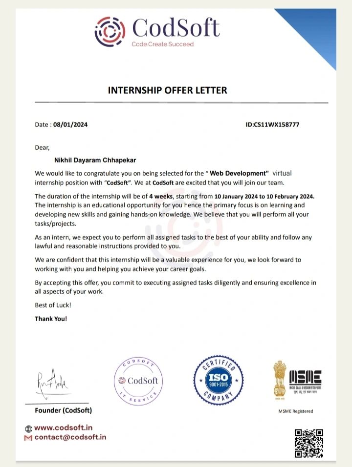 Nikhil Chhapekar on LinkedIn: #codsoft #codsoftinternship #codsoft # ... Nikhil Chhapekar on LinkedIn: #codsoft #codsoftinternship #codsoft # ...