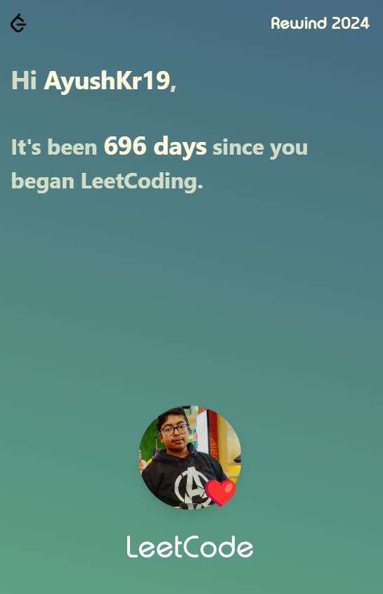 2024 Rewind from LeetCode! 🎉 Reflecting on Growth and Learning in 2024 ... 2024 Rewind from LeetCode! 🎉 Reflecting on Growth and Learning in 2024 ...
