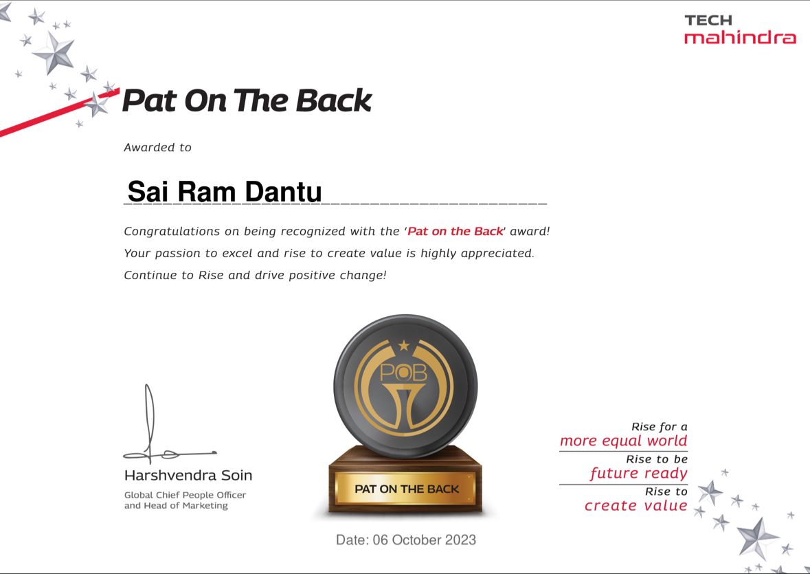 Sai Ram Dantu on LinkedIn: #techmahindra Sai Ram Dantu on LinkedIn: #techmahindra
