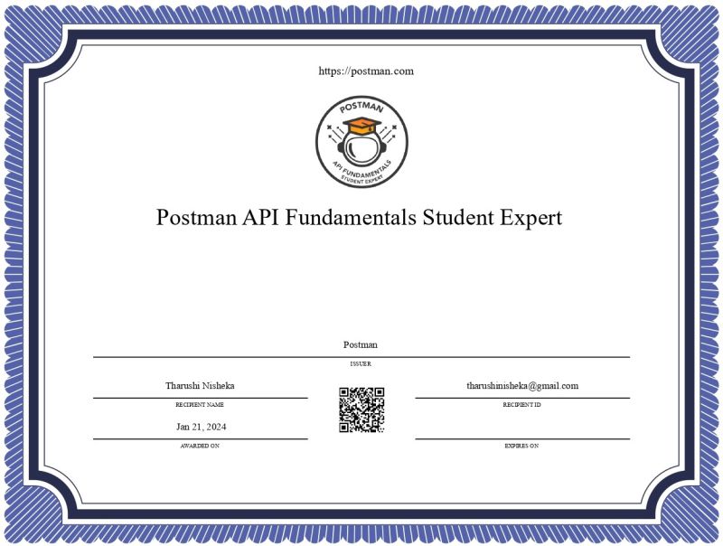 Tharushi De Silva on LinkedIn: #postmanapi #postmanstudent #postman Tharushi De Silva on LinkedIn: #postmanapi #postmanstudent #postman