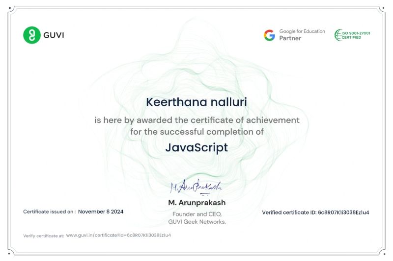Nalluri Keerthana on LinkedIn: #javascript #certification # ... Nalluri Keerthana on LinkedIn: #javascript #certification # ...