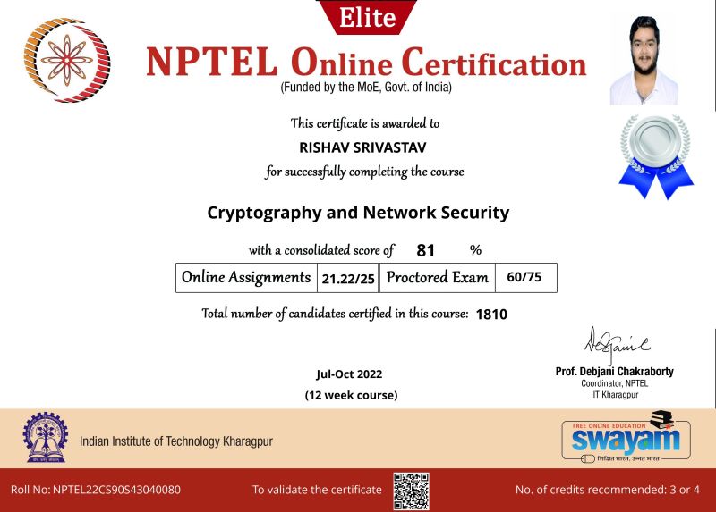Finished Cryptography and Network Security course | Rishav Srivastav ... Finished Cryptography and Network Security course | Rishav Srivastav ...