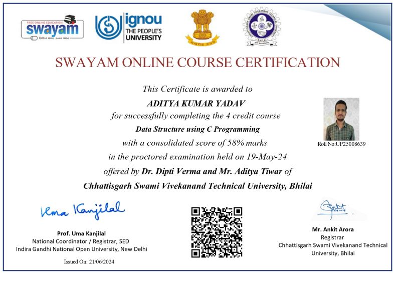 Aditya Kumar Yadav on LinkedIn: #certificate #datastructure #ignou #nptel Aditya Kumar Yadav on LinkedIn: #certificate #datastructure #ignou #nptel