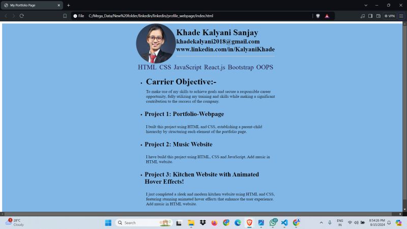 Building my first portfolio website with HTML and CSS | Kalyani Khade ... Building my first portfolio website with HTML and CSS | Kalyani Khade ...