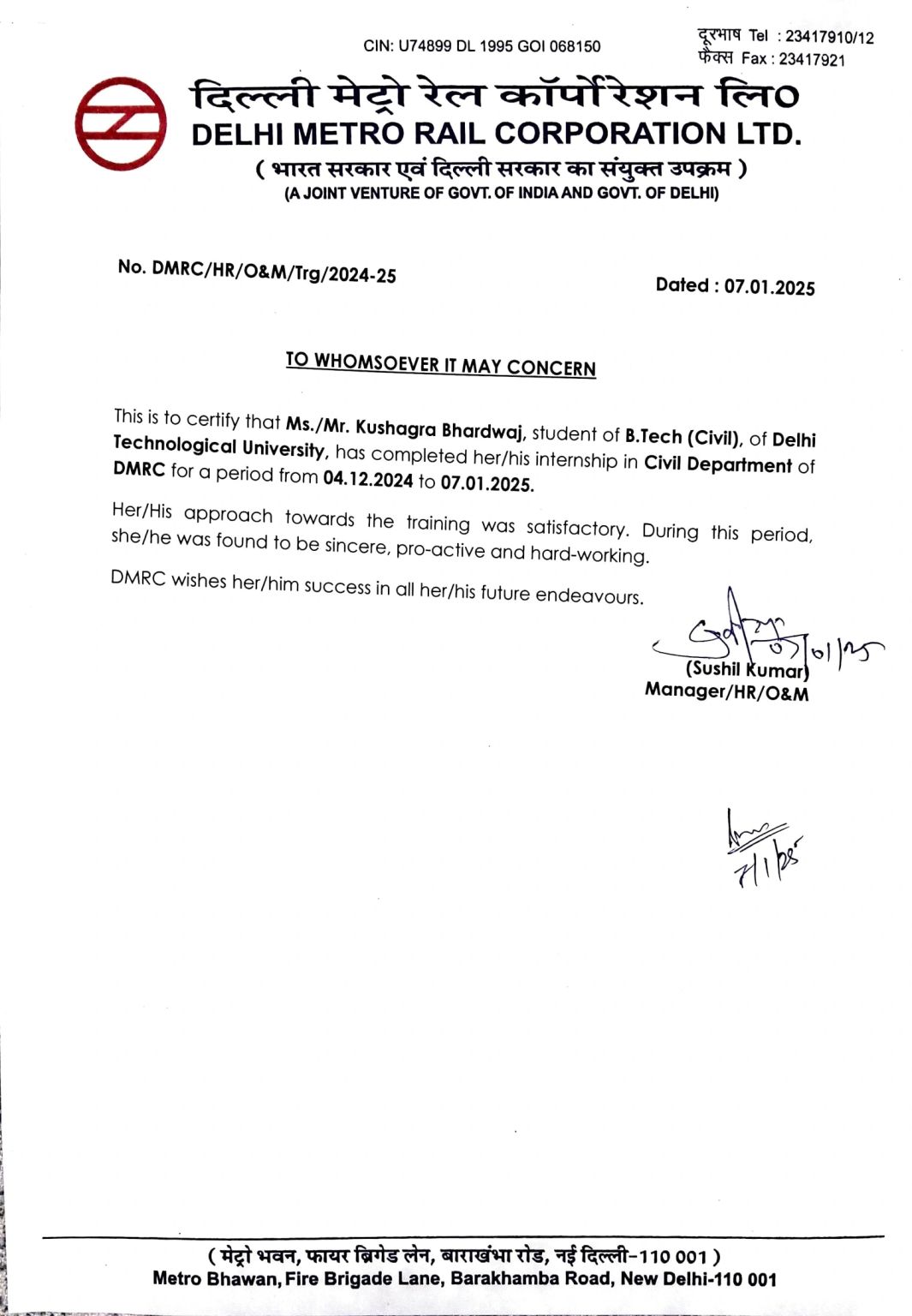 Kushagra Bhardwaj on LinkedIn: #internshipexperience #dmrc # ... Kushagra Bhardwaj on LinkedIn: #internshipexperience #dmrc # ...