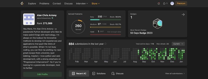 Conquered 260 LeetCode questions! | Alan Chris Antony posted on the ... Conquered 260 LeetCode questions! | Alan Chris Antony posted on the ...