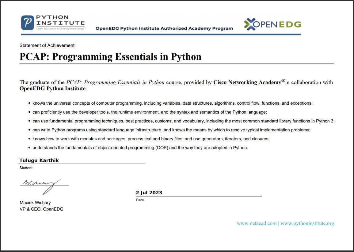 Tulugu Karthik on LinkedIn: #python #cisconetworkingacademy #cisco # ... Tulugu Karthik on LinkedIn: #python #cisconetworkingacademy #cisco # ...