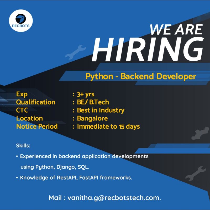Keerthana S on LinkedIn: #pythondeveloper #django #sql #bangalorehiring Keerthana S on LinkedIn: #pythondeveloper #django #sql #bangalorehiring