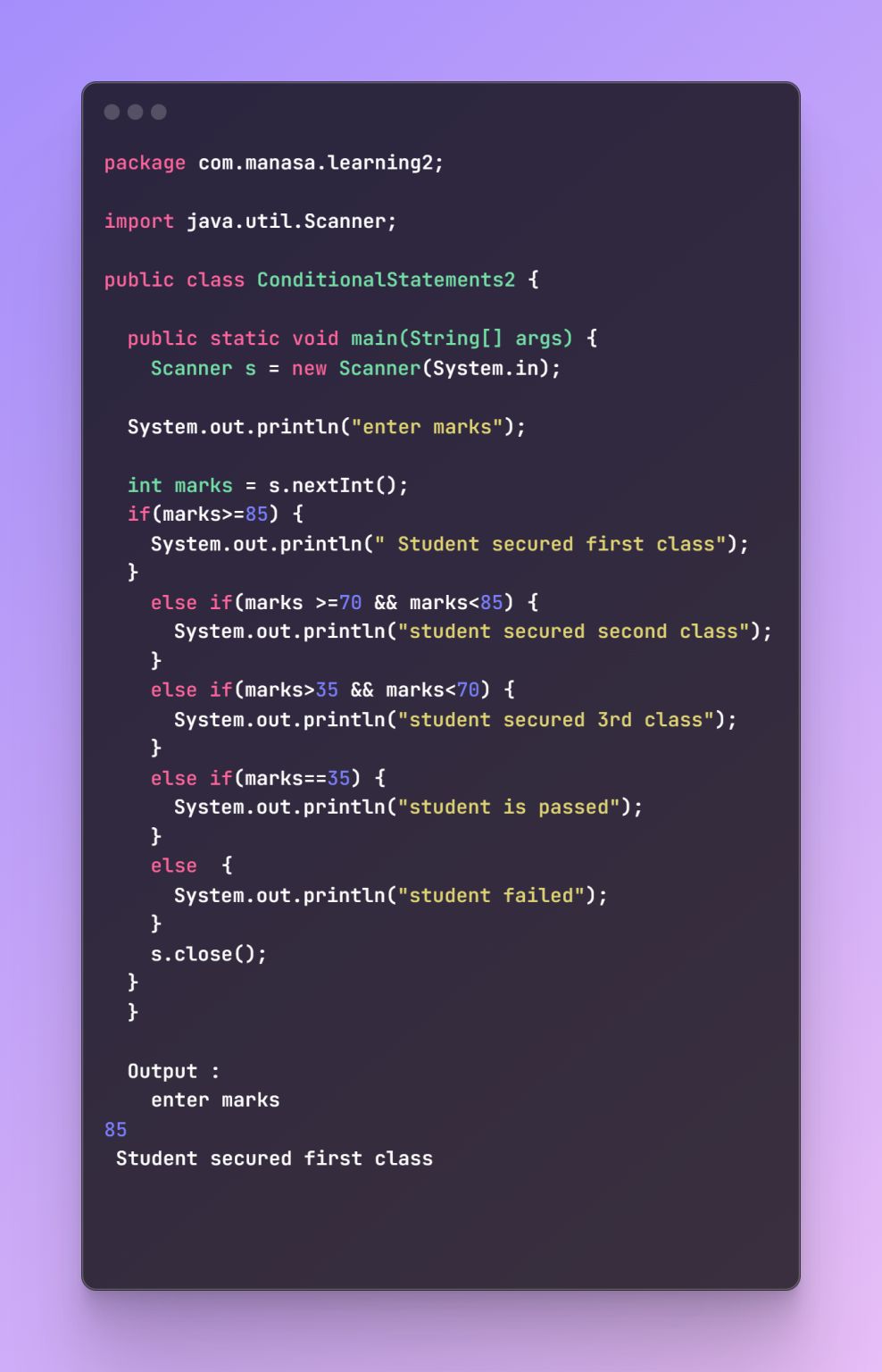 Java Practice 58 : Q10 : Print the student results based on the marks Java Practice 58 : Q10 : Print the student results based on the marks