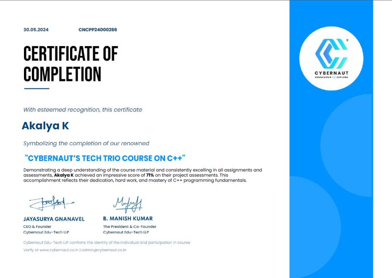 Akalya K on LinkedIn: #cplusplus #internship #certification #cybernaut ... Akalya K on LinkedIn: #cplusplus #internship #certification #cybernaut ...