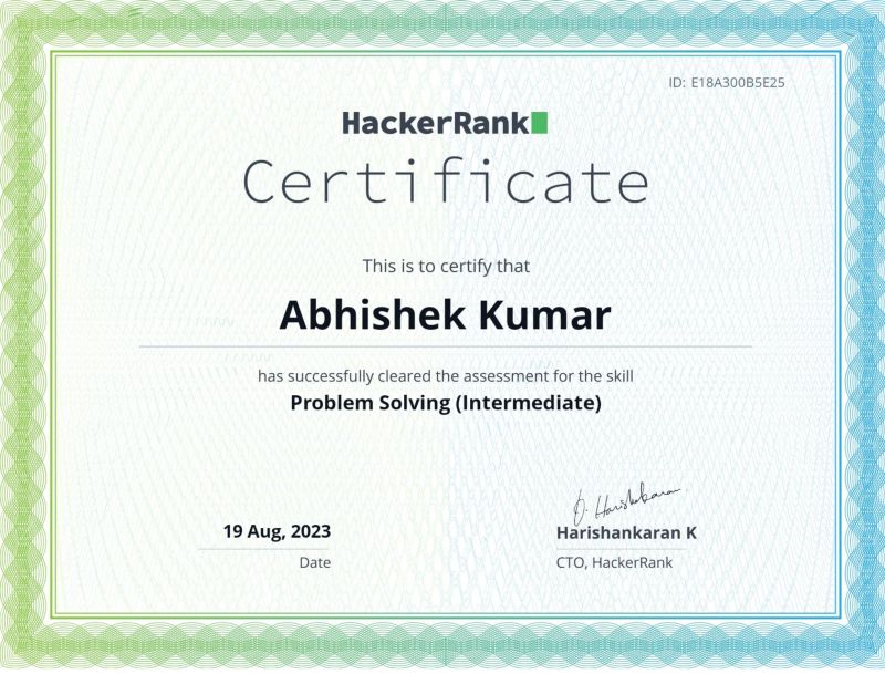 #hackerrank #problemsolving #certified | Abhishek kumar #hackerrank #problemsolving #certified | Abhishek kumar