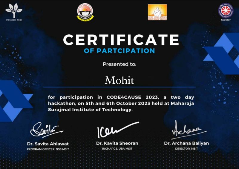 Mohit Udyavansh on LinkedIn: #code4causemsit #code4causehackathon Mohit Udyavansh on LinkedIn: #code4causemsit #code4causehackathon