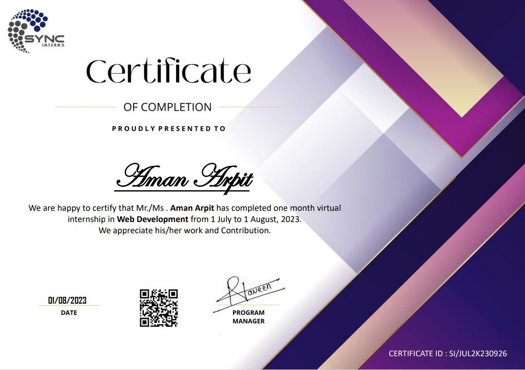 Aman Arpit on LinkedIn: #syncinterns Aman Arpit on LinkedIn: #syncinterns