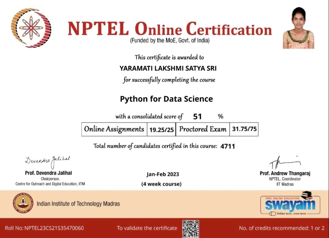 Lakshmi Satya sri Yaramati on LinkedIn: #nptel #datascience # ... Lakshmi Satya sri Yaramati on LinkedIn: #nptel #datascience # ...
