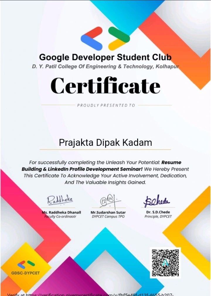 Prajakta Kadam on LinkedIn: #gdscdypcet #careerjourney Prajakta Kadam on LinkedIn: #gdscdypcet #careerjourney