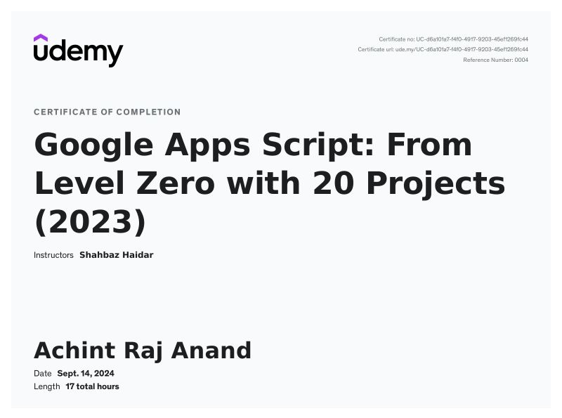 Achint Raj Anand on LinkedIn: #googleappsscript #certification # ... Achint Raj Anand on LinkedIn: #googleappsscript #certification # ...