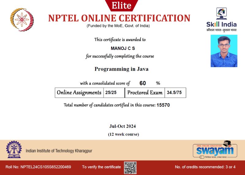 Manoj C S on LinkedIn: #nptel #java #nptel #java #iitk #coding Manoj C S on LinkedIn: #nptel #java #nptel #java #iitk #coding