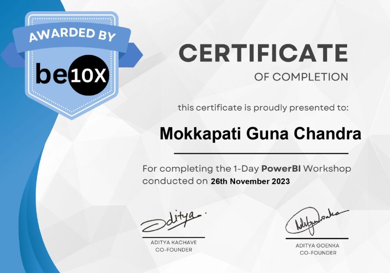 Completed Power BI certification with Ben10x | Mokkapati Guna Chandra ... Completed Power BI certification with Ben10x | Mokkapati Guna Chandra ...