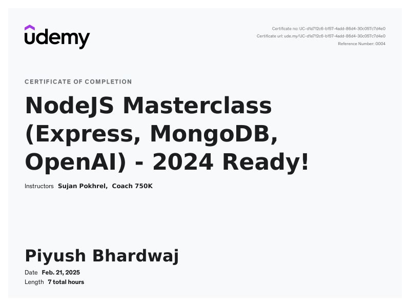 Completed NodeJS Masterclass on Udemy | Piyush Bhardwaj posted on the ... Completed NodeJS Masterclass on Udemy | Piyush Bhardwaj posted on the ...