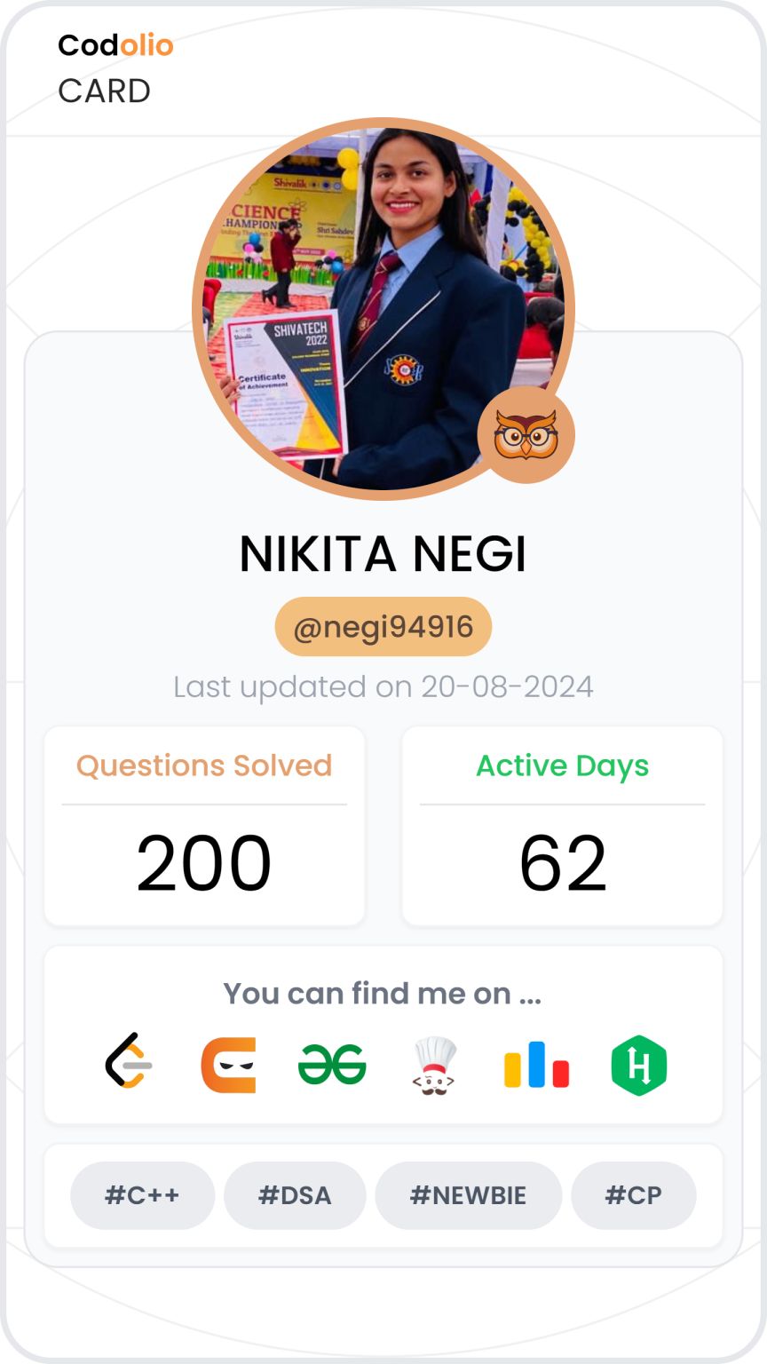 Nikita Negi on LinkedIn: #coding #programming #leetcode #gfg # ... Nikita Negi on LinkedIn: #coding #programming #leetcode #gfg # ...