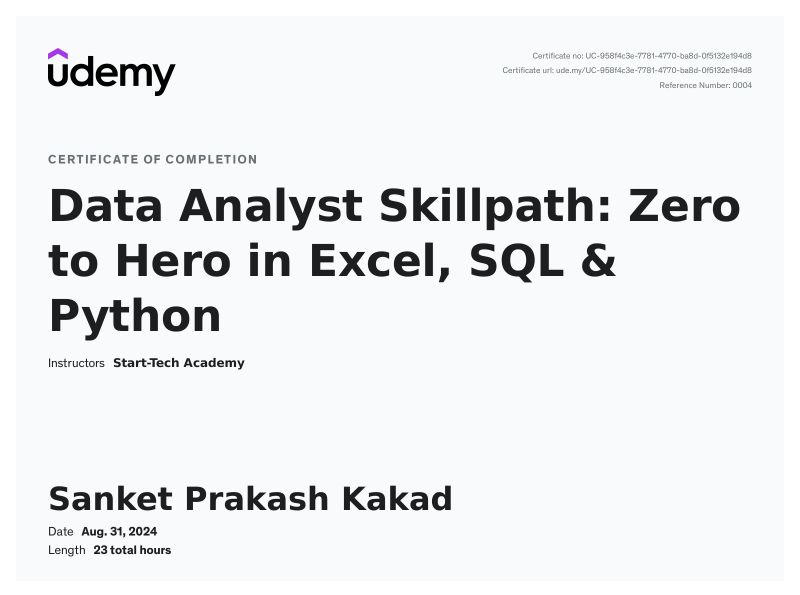 Sanket Kakad on LinkedIn: #dataanalyst #excel #sql #python #datadriven ... Sanket Kakad on LinkedIn: #dataanalyst #excel #sql #python #datadriven ...
