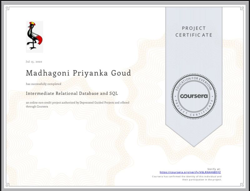 Madhagoni Priyanka on LinkedIn: #sql #database #learning #coursera # ... Madhagoni Priyanka on LinkedIn: #sql #database #learning #coursera # ...