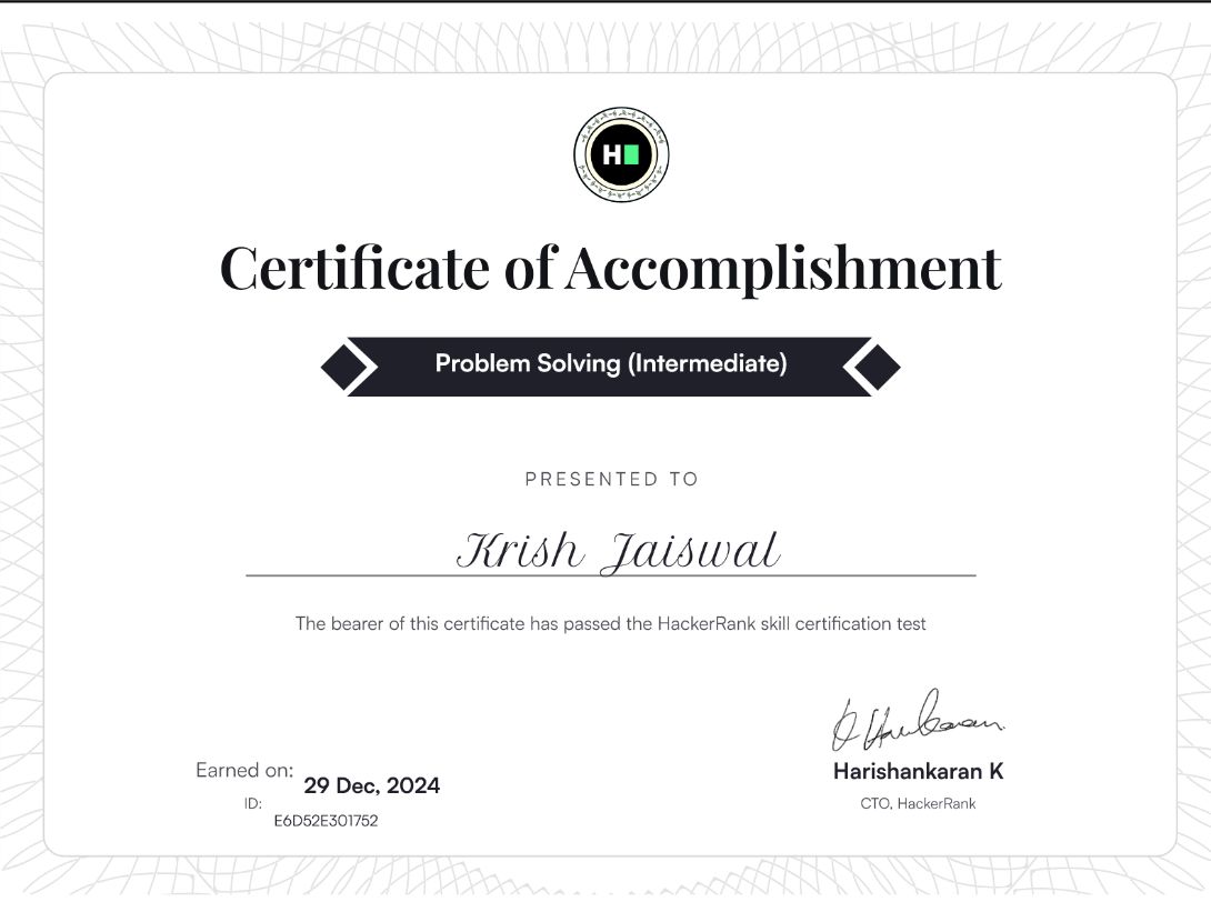 Krish Jaiswal on LinkedIn: #problemsolving #hackerrank #programming # ... Krish Jaiswal on LinkedIn: #problemsolving #hackerrank #programming # ...