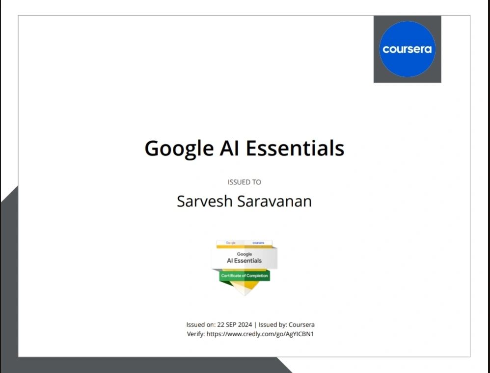Sarvesh Saravanan on LinkedIn: #ai #coursera #learningjourney Sarvesh Saravanan on LinkedIn: #ai #coursera #learningjourney