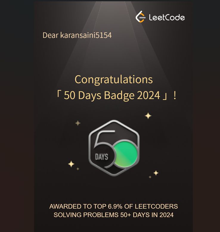 karan saini on LinkedIn: This IS MY LeetCode Badge Leetcode Challenge 😎 karan saini on LinkedIn: This IS MY LeetCode Badge Leetcode Challenge 😎