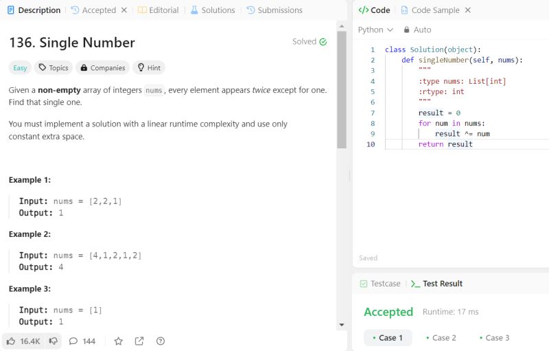 LeetCode 136: Single Number Solution | Pavankumar Pattar posted on the ... LeetCode 136: Single Number Solution | Pavankumar Pattar posted on the ...