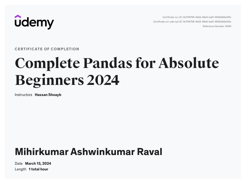 MIHIR RAVAL on LinkedIn: #udemy #pythonlearning #pandas MIHIR RAVAL on LinkedIn: #udemy #pythonlearning #pandas