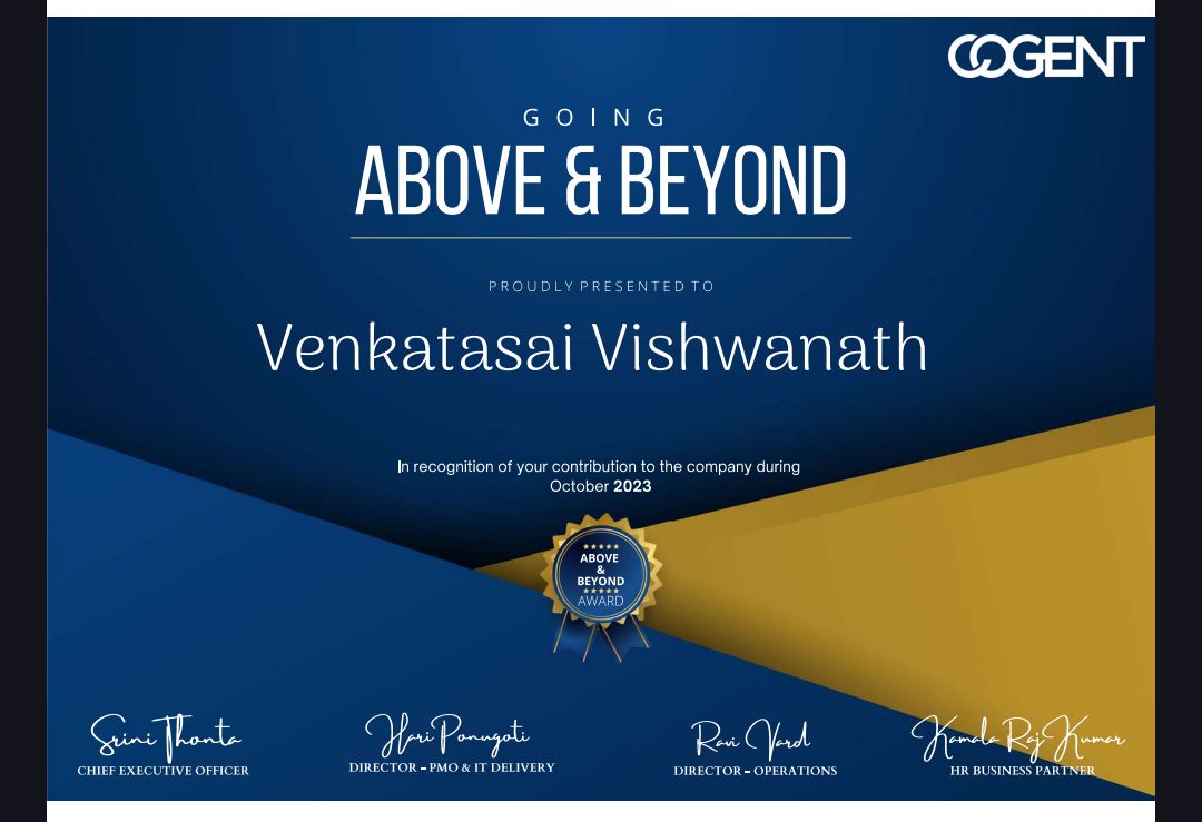 Venkatasai Vishwanath on LinkedIn: #thankyou #cogentteam Venkatasai Vishwanath on LinkedIn: #thankyou #cogentteam