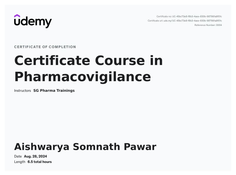 AISHWARYA PAWAR on LinkedIn: #sg #pharmacovigilance #certification # ... AISHWARYA PAWAR on LinkedIn: #sg #pharmacovigilance #certification # ...