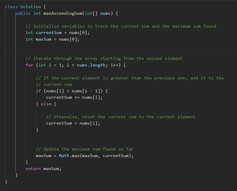 Bickey Obray on LinkedIn: #maximum_ascending_subarray_sum #leetcode_1800 Bickey Obray on LinkedIn: #maximum_ascending_subarray_sum #leetcode_1800