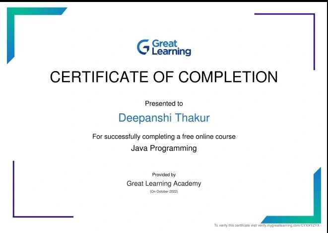 Completed Java Programming course | Deepanshi thakur posted on the ... Completed Java Programming course | Deepanshi thakur posted on the ...
