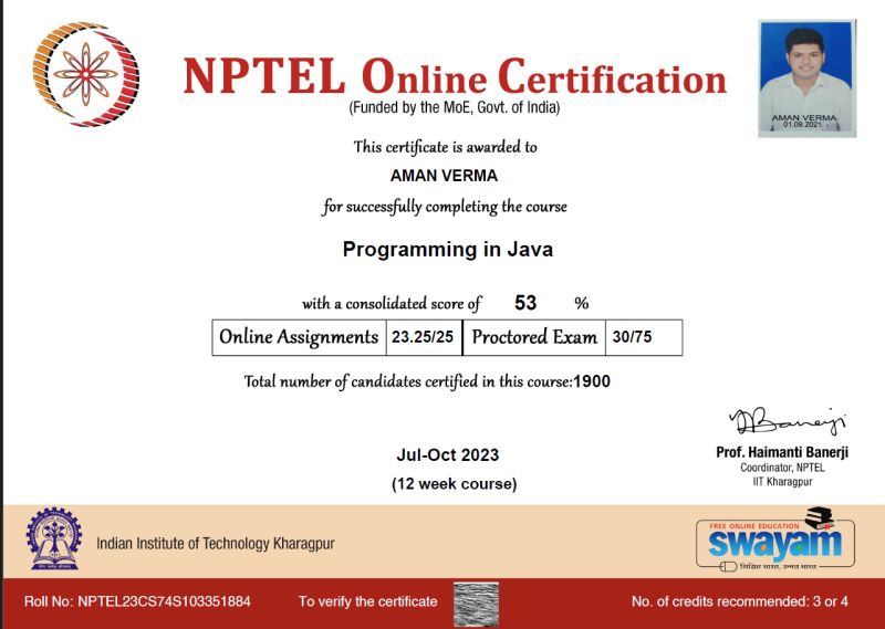 Aman Verma on LinkedIn: #javaprogramming #nptel #iitkharagpur # ... Aman Verma on LinkedIn: #javaprogramming #nptel #iitkharagpur # ...
