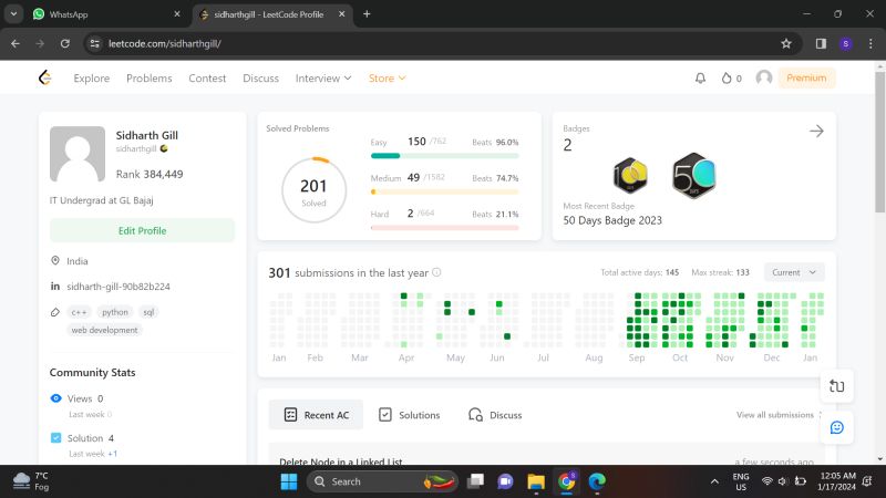 Sidharth Gill on LinkedIn: I recently completed 200 problems on ... Sidharth Gill on LinkedIn: I recently completed 200 problems on ...
