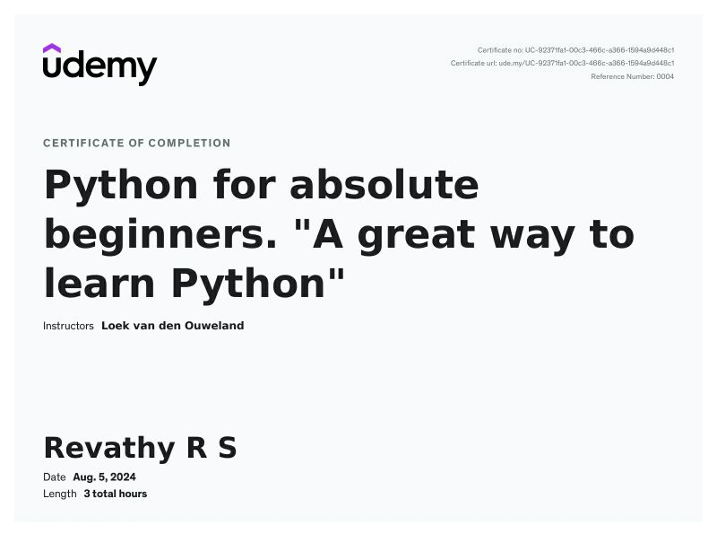 #python #learning #udemy | Revathy R. #python #learning #udemy | Revathy R.
