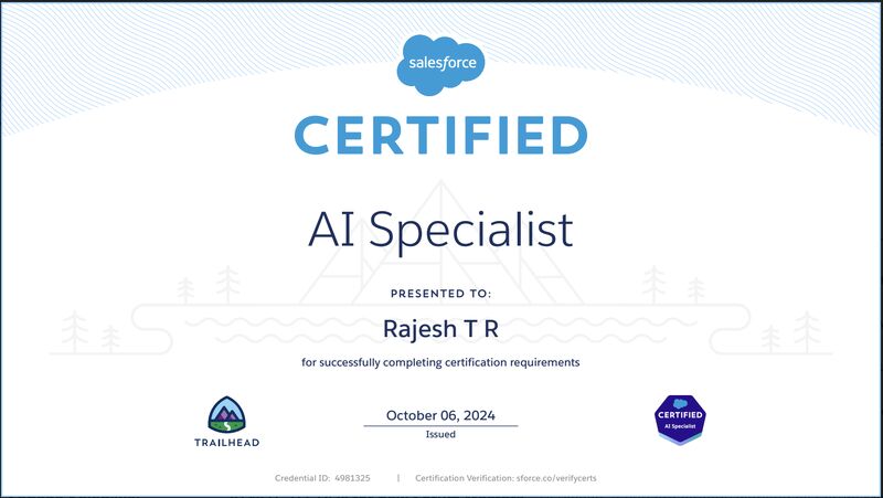 Rajesh T R on LinkedIn: #salesforce #aispecialist #iamarchitect # ... Rajesh T R on LinkedIn: #salesforce #aispecialist #iamarchitect # ...