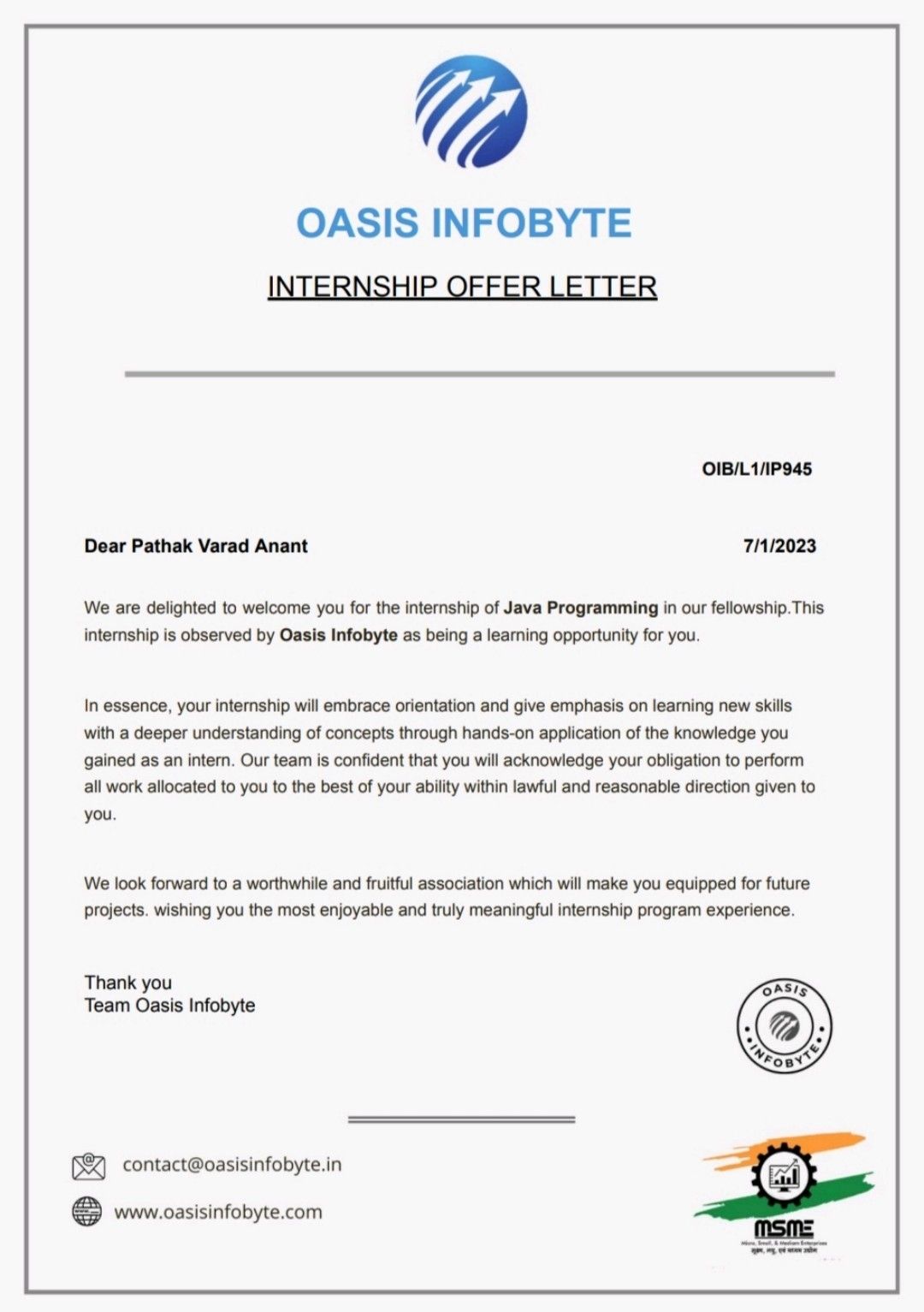 Varad Pathak on LinkedIn: #oasisinfobyte #javaprogramming Varad Pathak on LinkedIn: #oasisinfobyte #javaprogramming