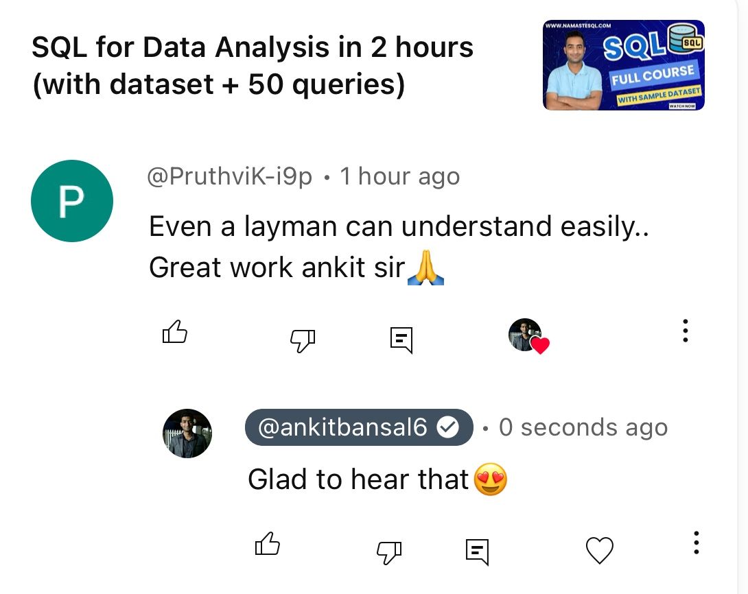 Ankit Bansal on LinkedIn: #sql #analytics | 10 comments Ankit Bansal on LinkedIn: #sql #analytics | 10 comments