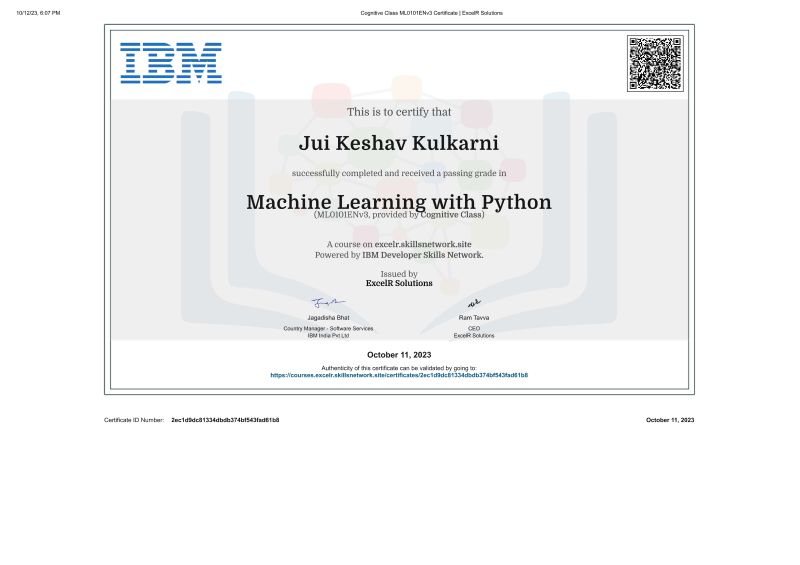 Earned Machine Learning with IBM certification | Jui Kulkarni posted on ... Earned Machine Learning with IBM certification | Jui Kulkarni posted on ...