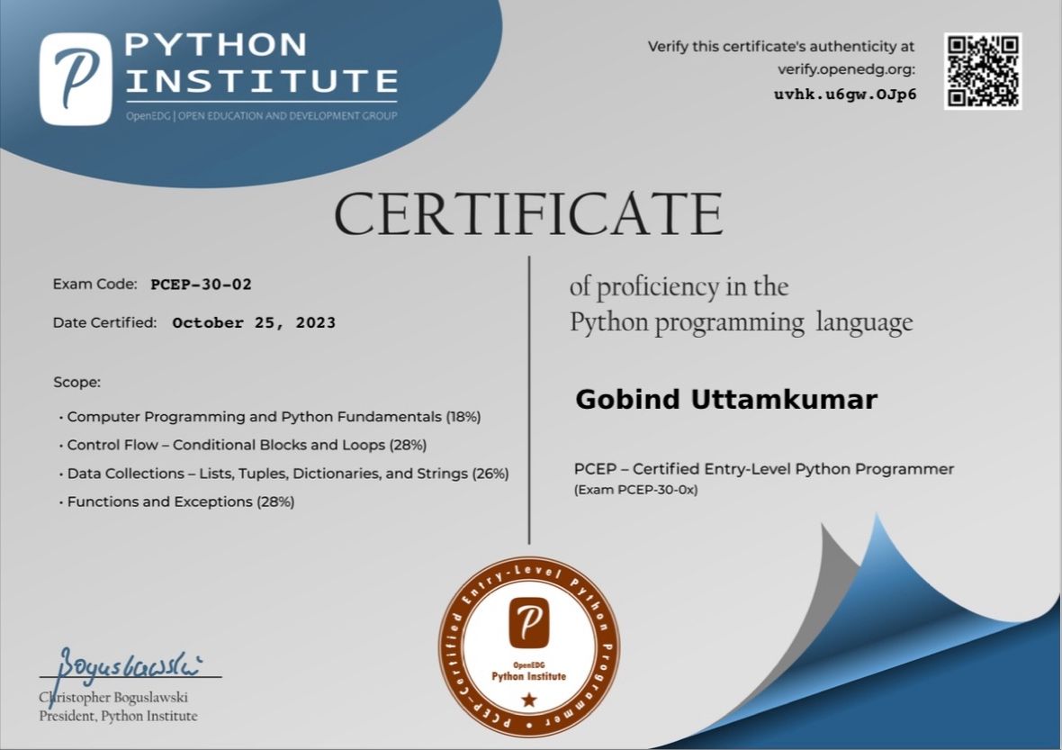 Gobind Uttam Kumar on LinkedIn: #python #pcep #pythoninstitute Gobind Uttam Kumar on LinkedIn: #python #pcep #pythoninstitute