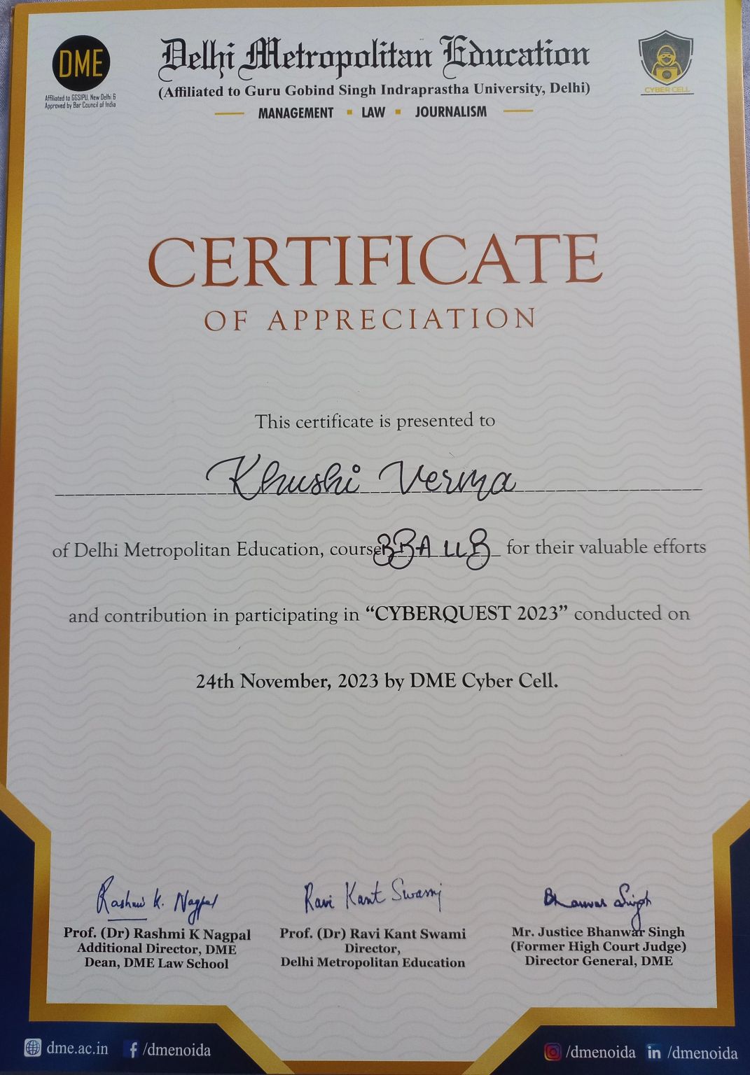 Khushi Verma on LinkedIn: #cybersecurity #collegecyberquest Khushi Verma on LinkedIn: #cybersecurity #collegecyberquest