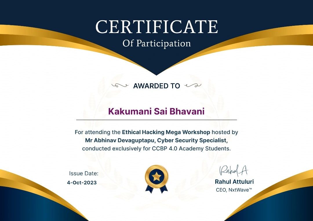 Sai Bhavani Kakumani on LinkedIn: #nxtwave #ccbp4 #certificate # ... Sai Bhavani Kakumani on LinkedIn: #nxtwave #ccbp4 #certificate # ...