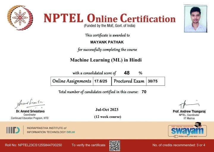 Mayank Pathak on LinkedIn: #nptel #machinelearning Mayank Pathak on LinkedIn: #nptel #machinelearning